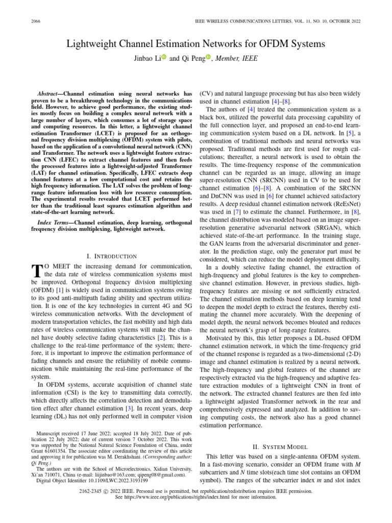 Lightweight Channel Estimation for OFDM | PDF | Signal To Noise Ratio ...