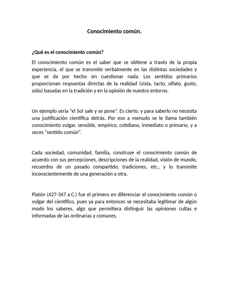 Conocimiento Común | PDF | Conocimiento | Método científico