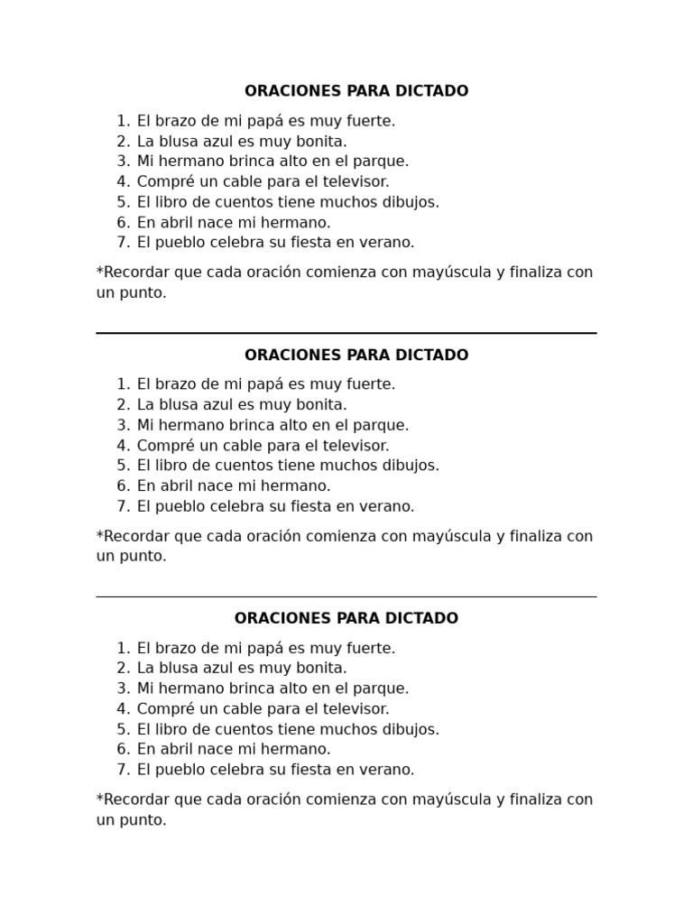 Dictado de Oraciones | PDF