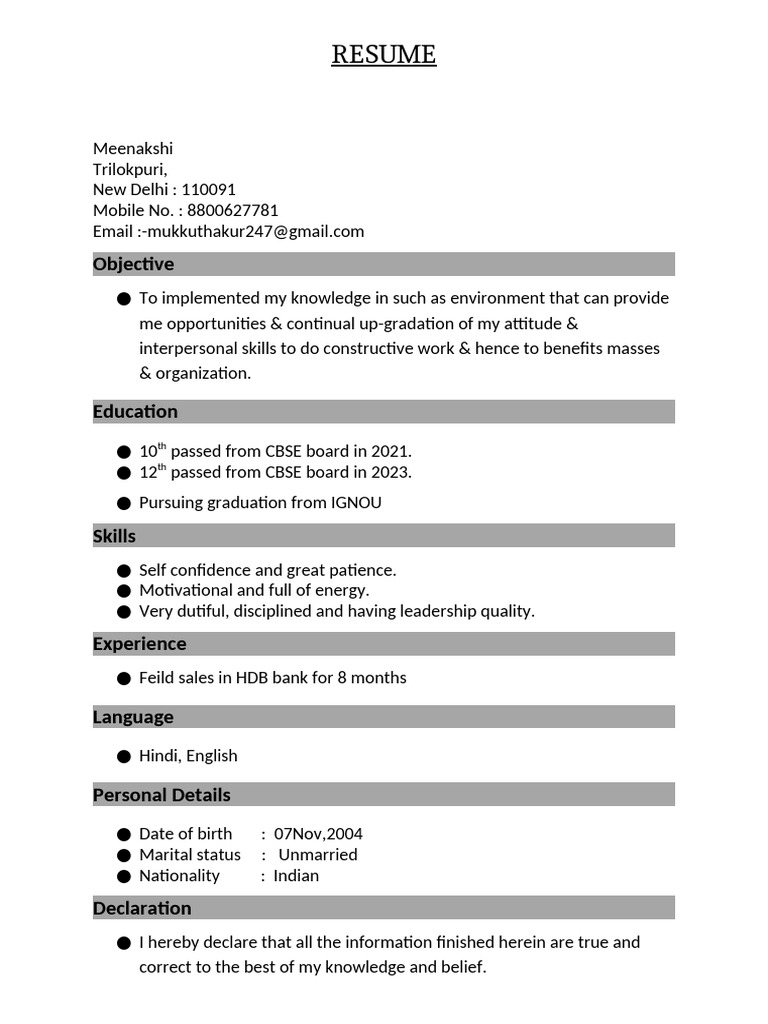 Resume (Meenakshi) | PDF