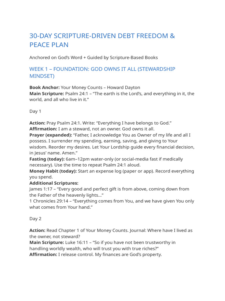 30-Day Scripture Debt Freedom Plan | PDF | Prayer | Jesus