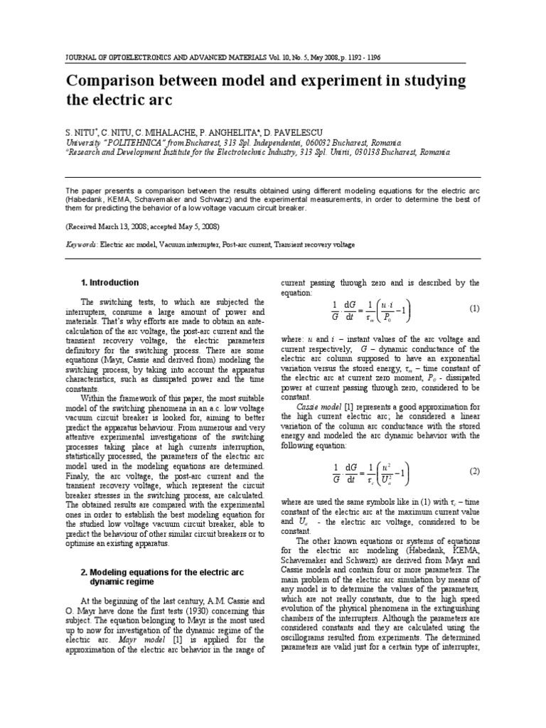 Electric Arc Models in Circuit Breakers | PDF | Electric Arc | Amplitude