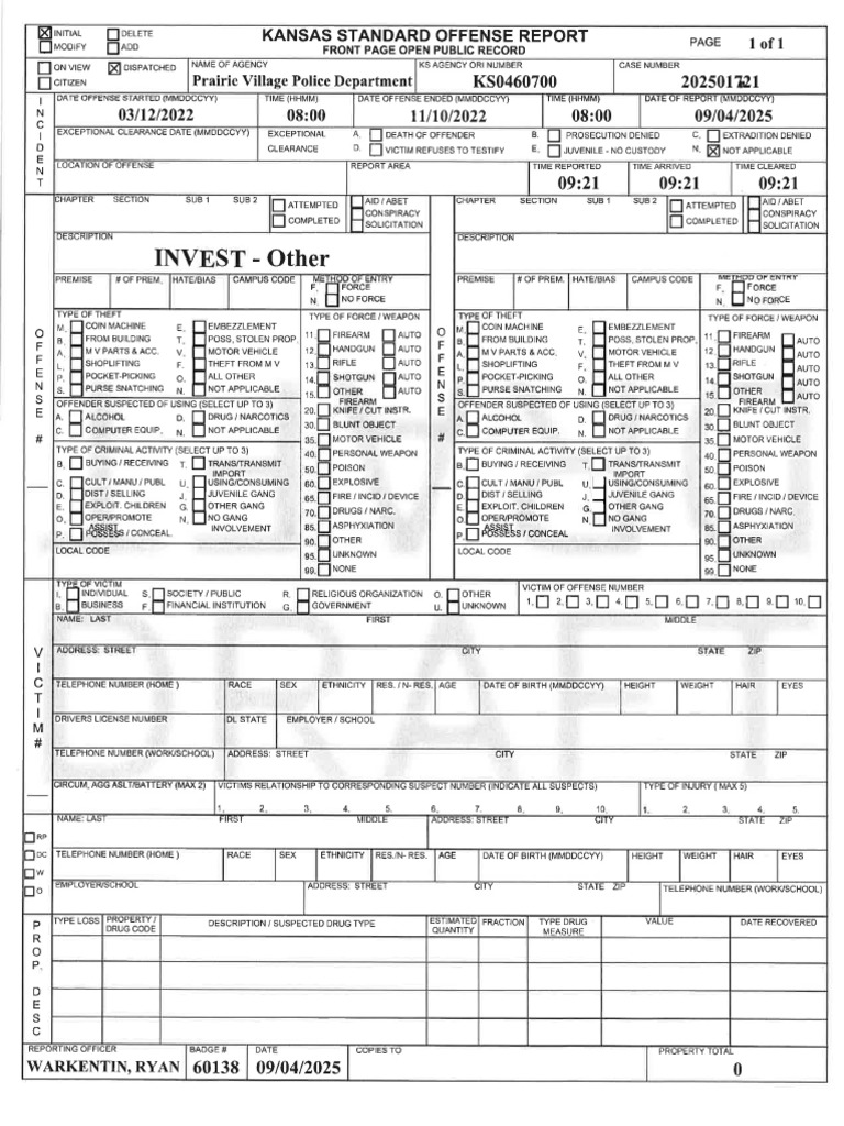 Prairie Village Police Department Incident Report | PDF