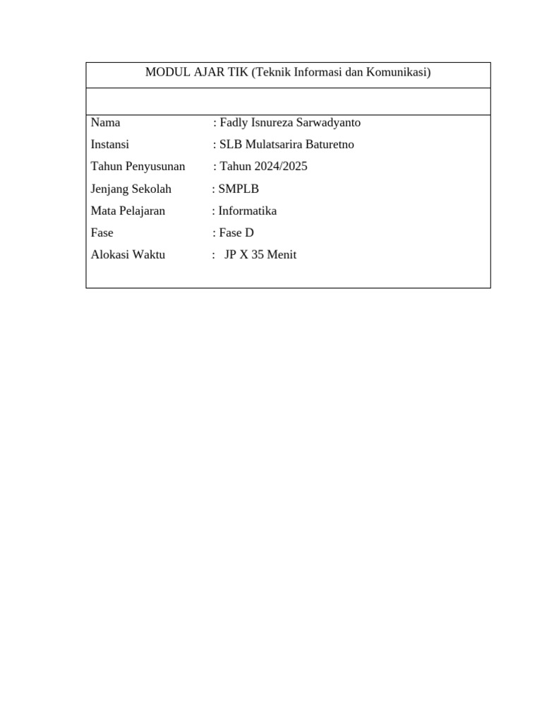 Modul Ajar TIK untuk SMPLB 2024/2025 | PDF