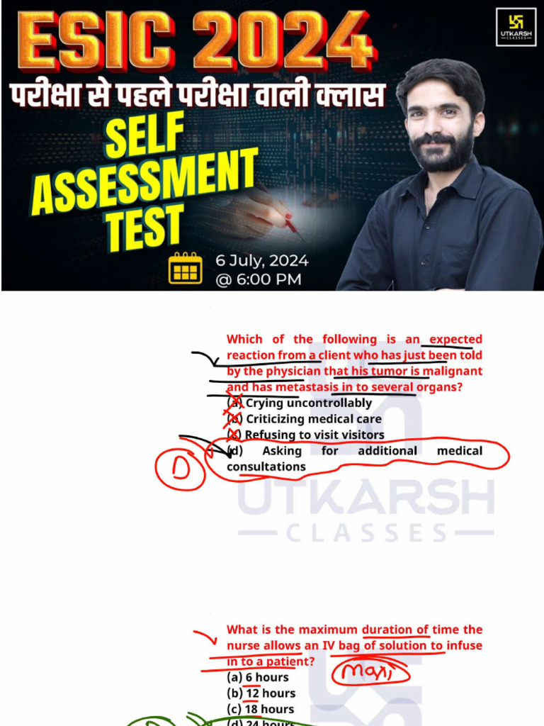 ESIC Exam 2024 ESIC Self Assessment Test Most Important Questions | PDF