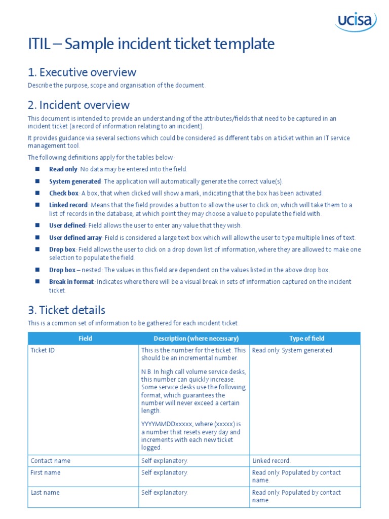 ITIL_Sample Incident Ticket Template | File Format | Fax