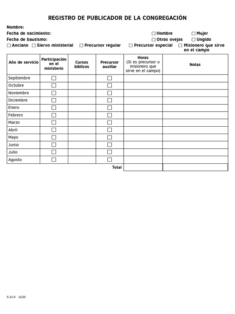 Registro de Publicador de La Congregaci ON | PDF