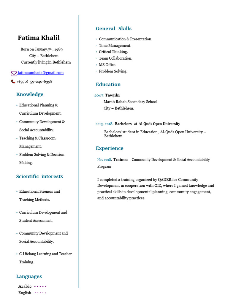 Fatima Khalil: Education & Community Development Expert | PDF
