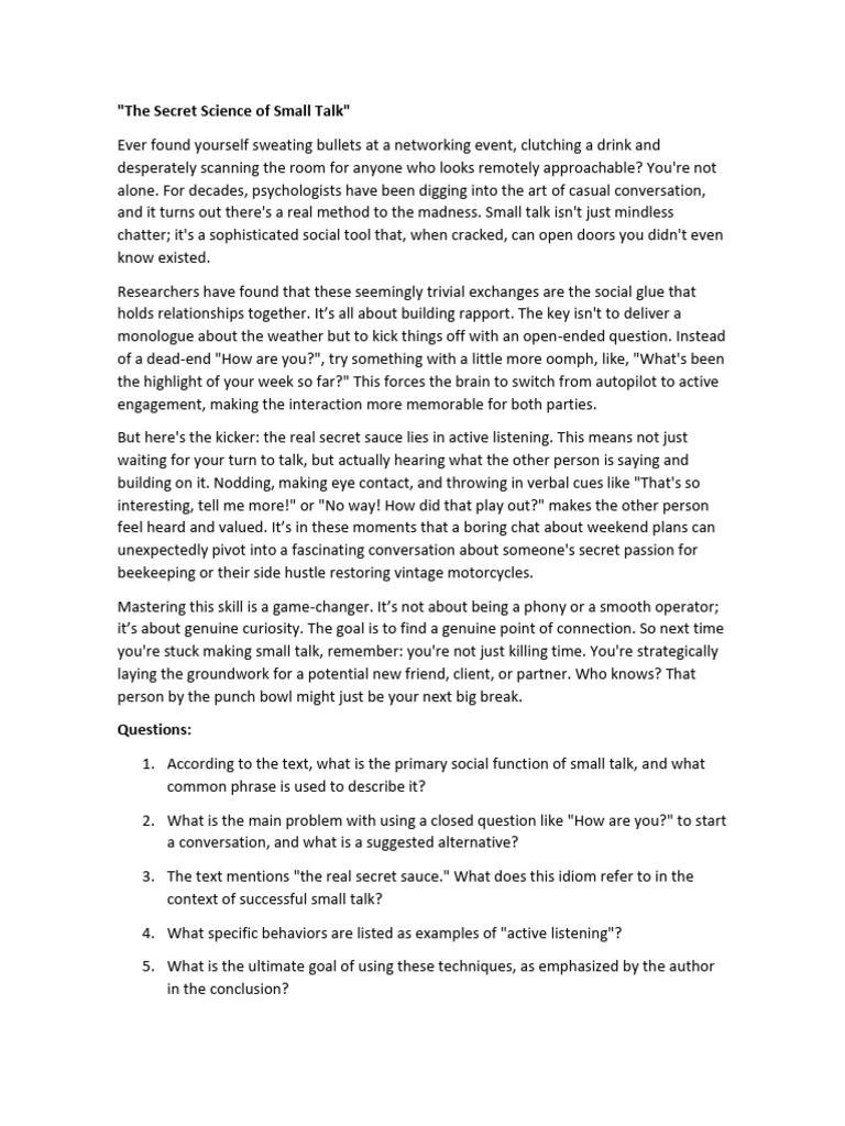 The Secret Science of Small Talk | PDF | Comunicación humana