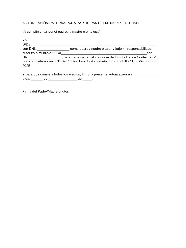 Permiso Menores Kimchi 2025 | PDF