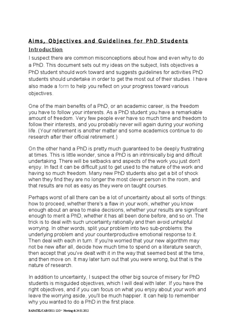 PhD Aims and Objectives Guide | PDF | Career & Growth