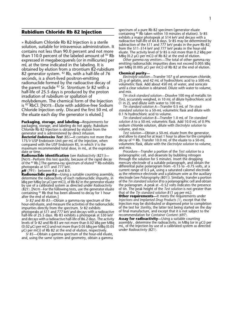 Rubidium Chloride RB 82 Injection | PDF | Radioactive Decay | Gamma Ray