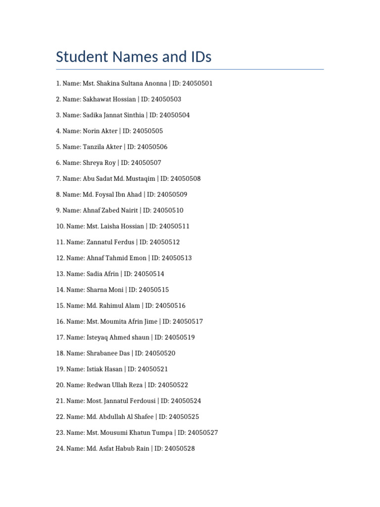Student Names and IDs | PDF