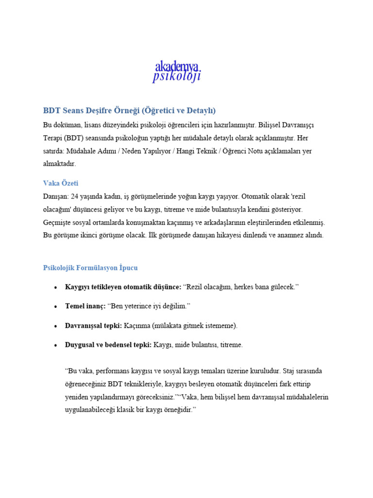 BDT Seans Deşifre Örneği 1 | PDF