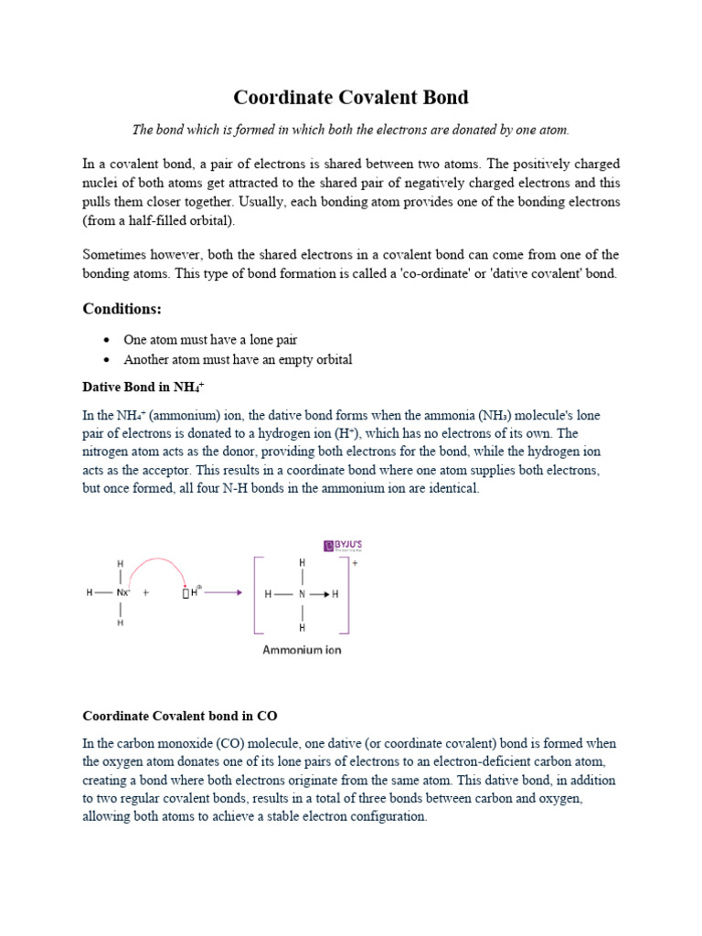 Dative Bond as Level | PDF | Chemical Bond | Covalent Bond