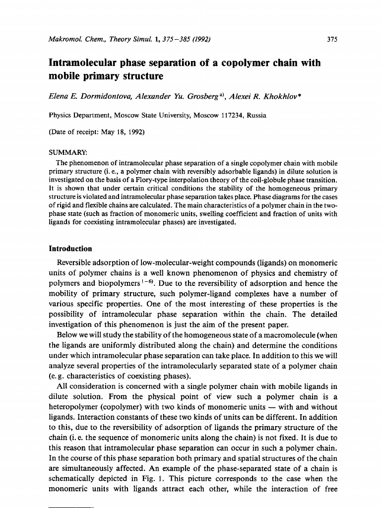 Intramolecular Phase Separation of Copolymer Chain With Mobile Primary Structure | PDF ...