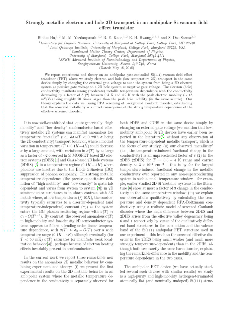 Strongly Metallic Electron and Hole 2D Transport in An Ambipolar Si ...