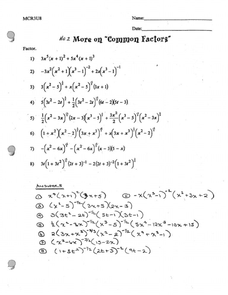 D3 Feb 05 Handout More On Common Factors | PDF