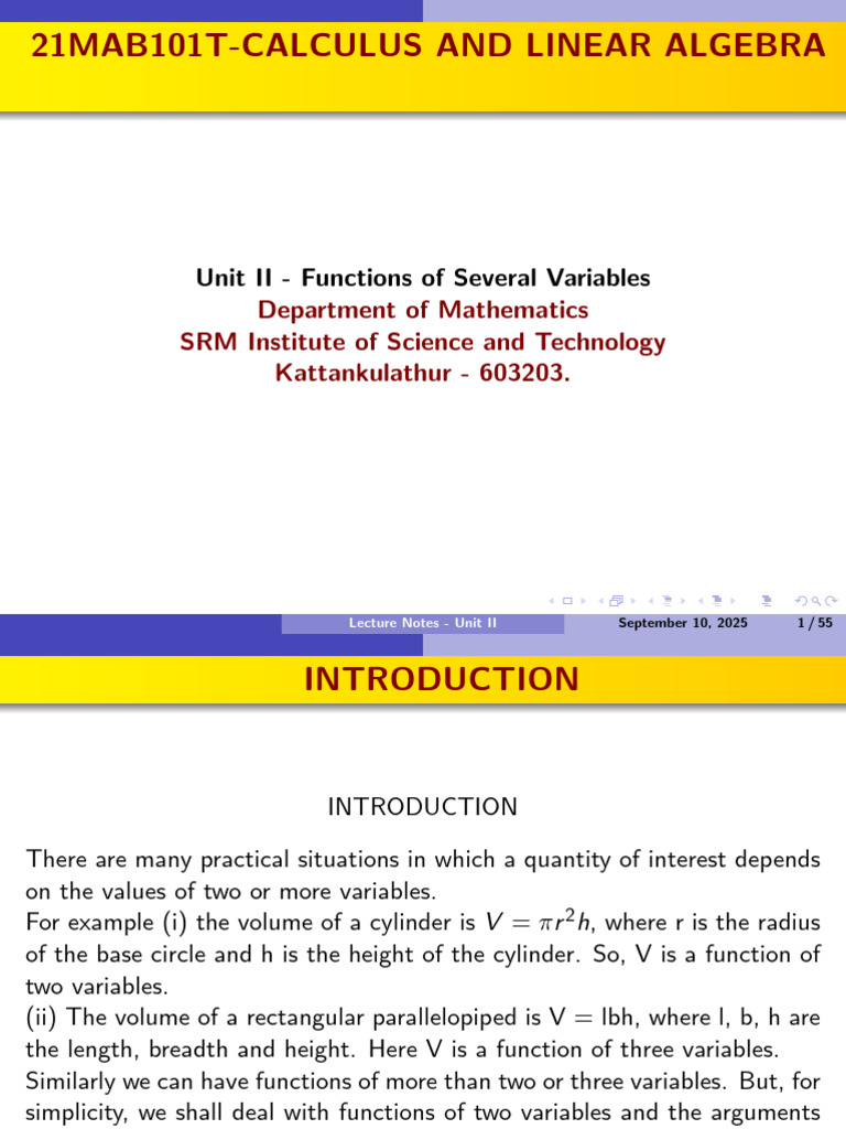 Unit 2 (21MAB101T-CALCULUS AND LINEAR ALGEBRA) | PDF | Variable (Mathematics) | Function ...