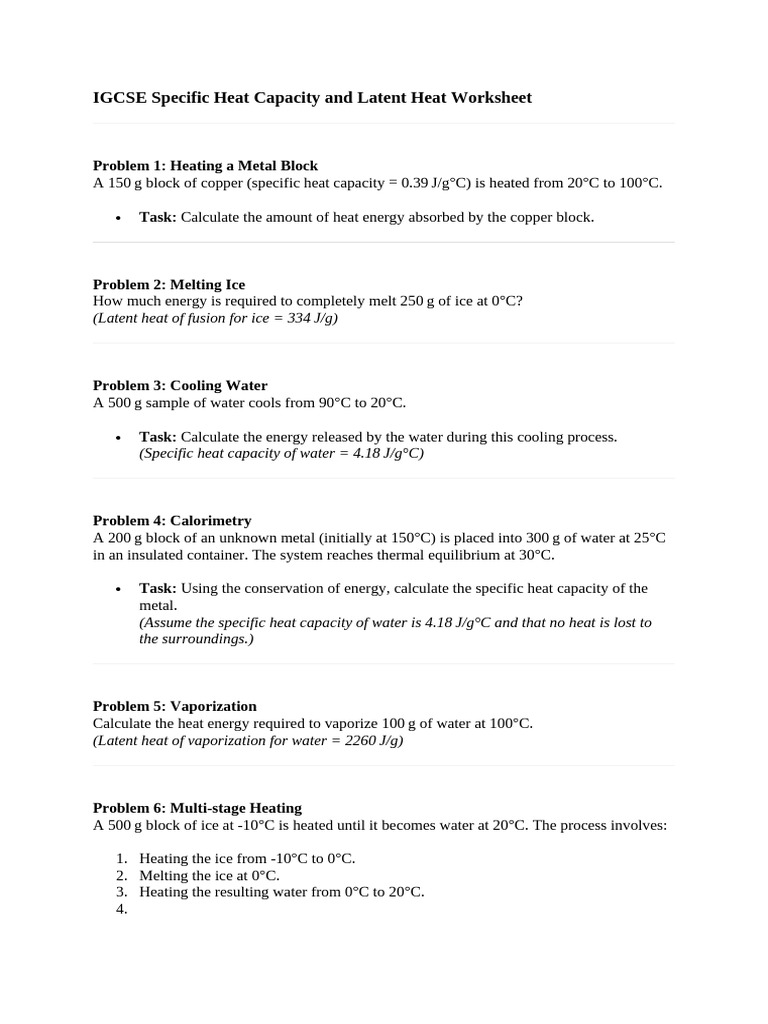IGCSE Heat Capacity & Latent Heat Problems | PDF | Heat | Latent Heat