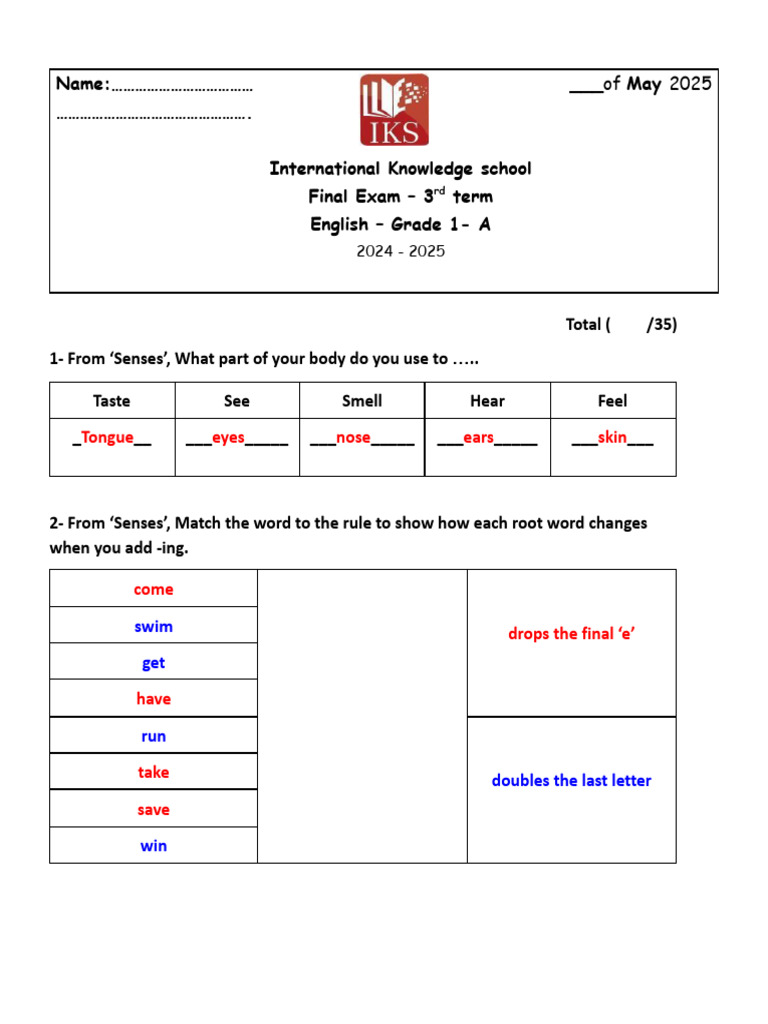 Final Exam (A-Revision) - 3rd Term (English) | PDF | English Language ...
