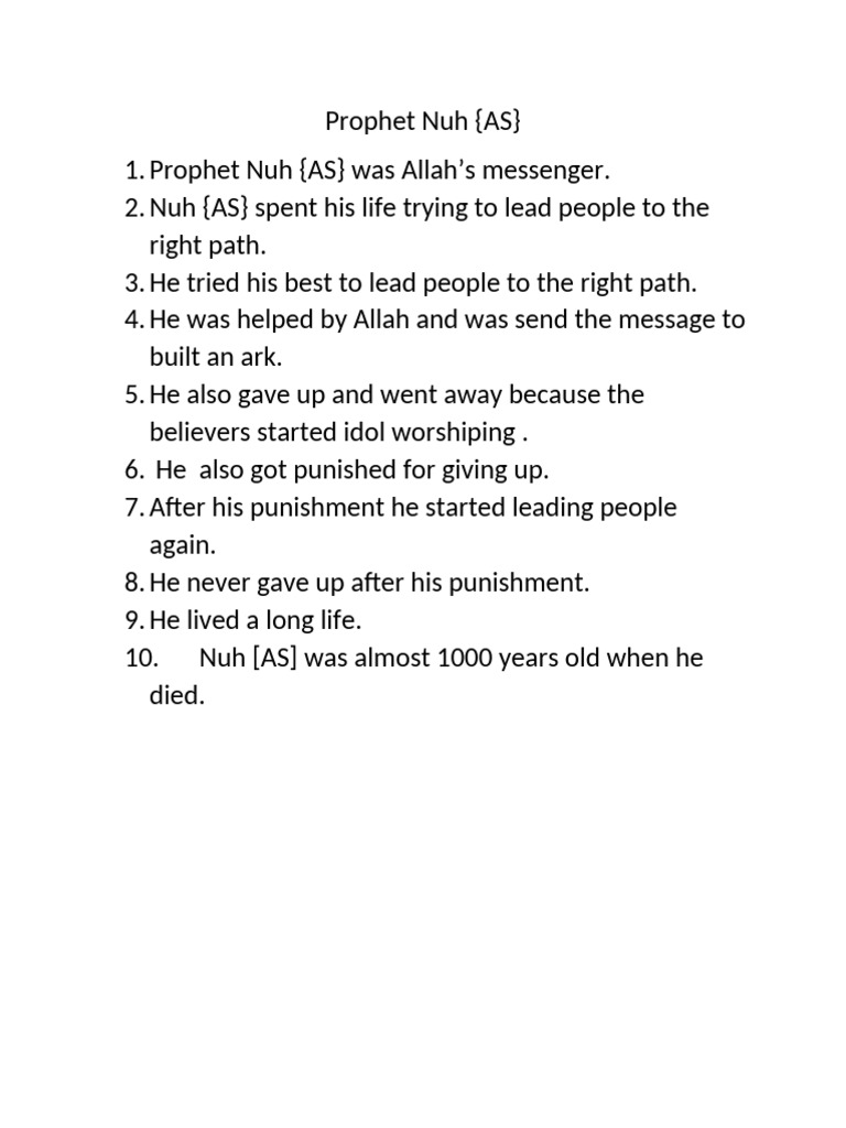 Life and Mission of Prophet Nuh {AS} | PDF