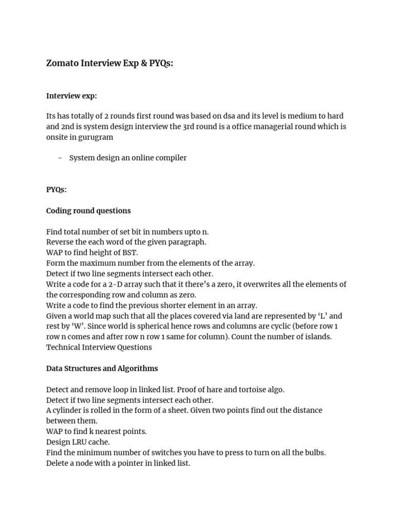 Zomato On-Campus Interview Insights | PDF | Algorithms And Data ...
