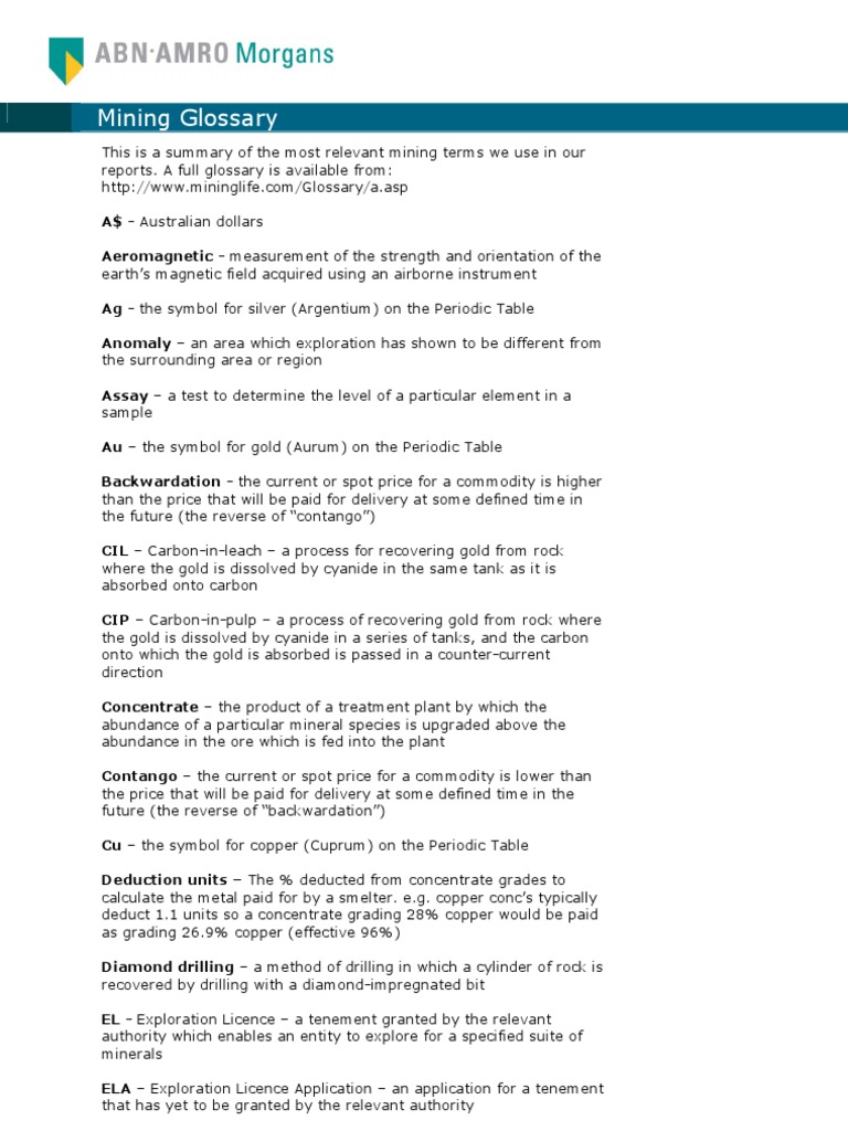 Mining Glossary | PDF | Mining | Ore