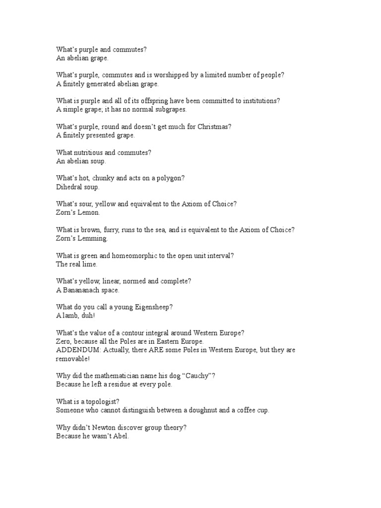 Math Jokes | PDF | Topology | Equations