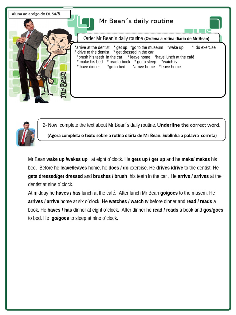 Mr Bean's Daily Routine Overview | PDF