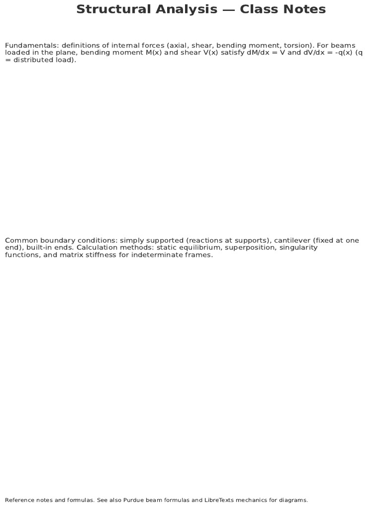 Structural Analysis Class Notes: Forces & Formulas | PDF