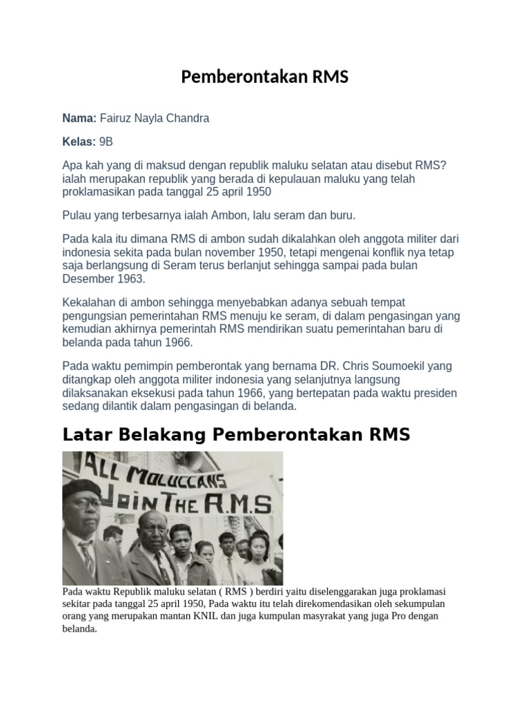 Sejarah Pemberontakan RMS 1950-1963 | PDF