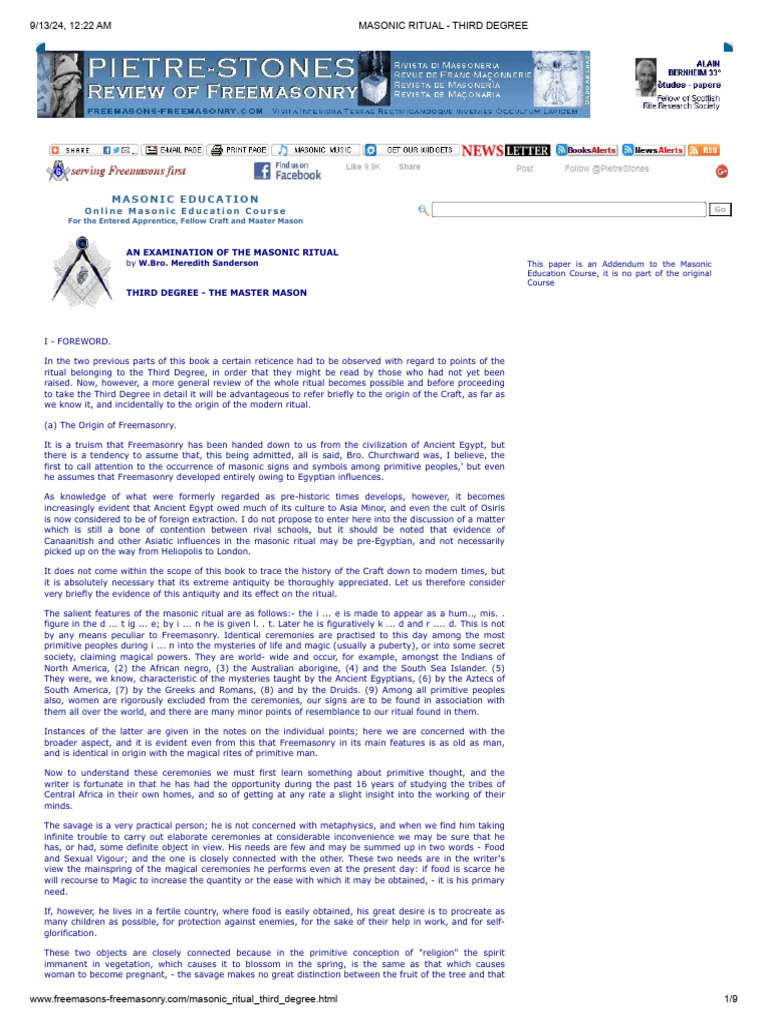 Third Degree Masonic Ritual Overview | PDF | Freemasonry | Osiris