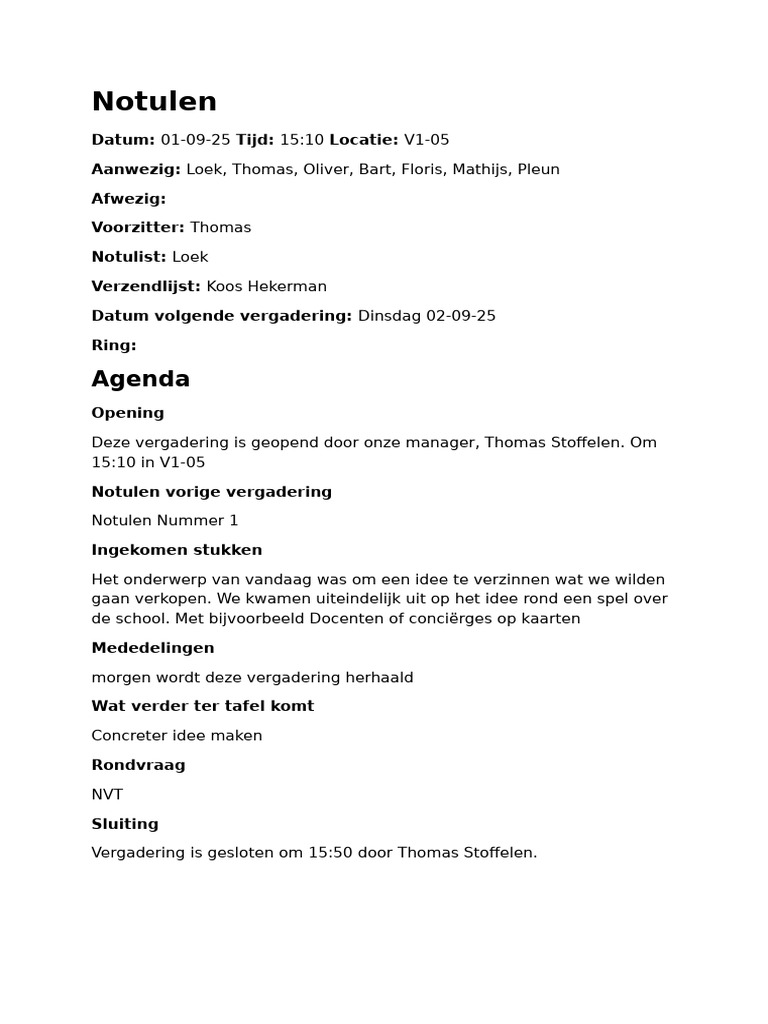 Notule Nummer 1 | PDF