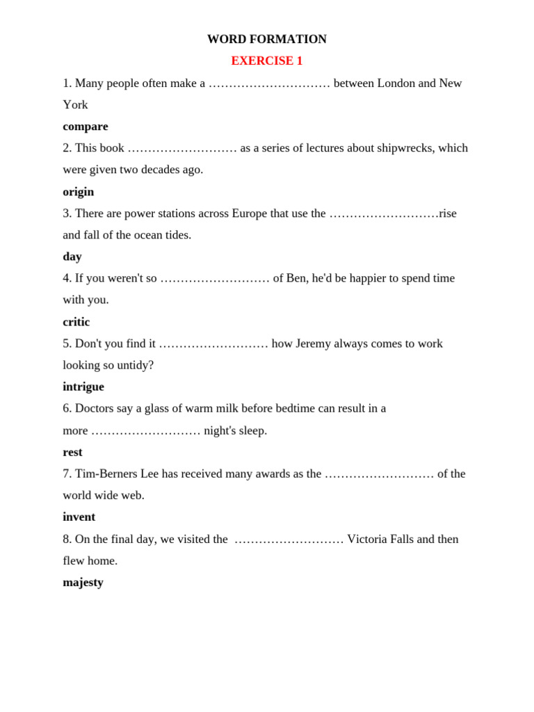 Word Formation Exercises for Vocabulary | PDF