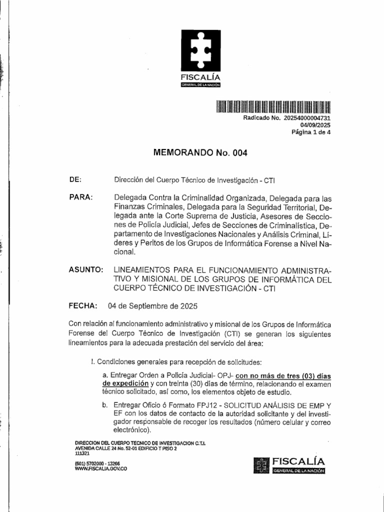 Memorando No. 004 (04 de Septiembre 2025) | PDF