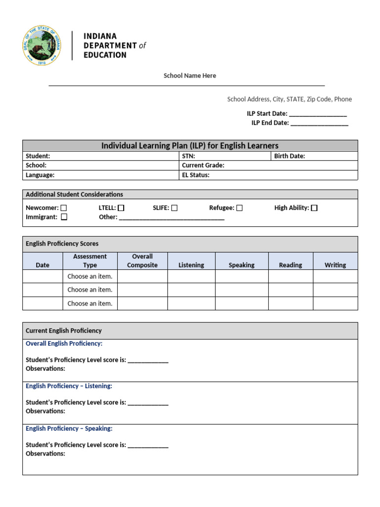 Individual Learning Plan for ELs | PDF | Reading Comprehension ...