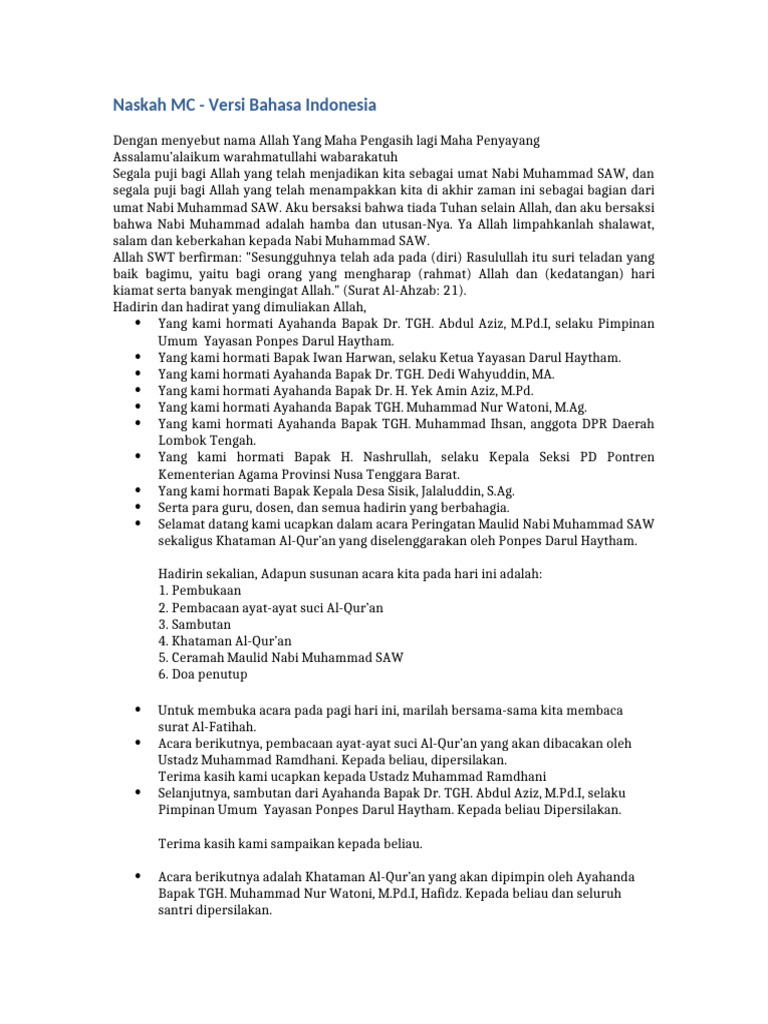 Naskah MC Indonesia | PDF
