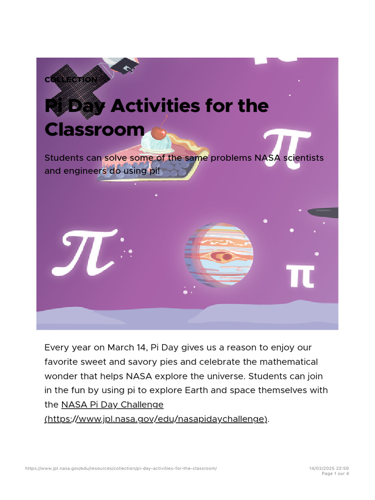 Pi Day Classroom Activities Guide | PDF | Pi | Nasa