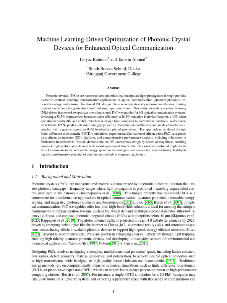Machine Learning Driven Optimization of Photonic Crystal Devices For Enhanced Optical ...