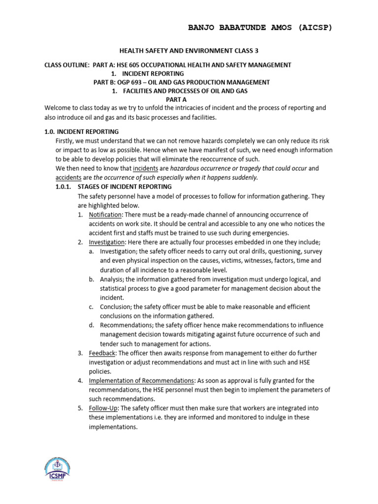 HSE Class 3: Incident Reporting & Oil Gas Management | PDF | Petroleum