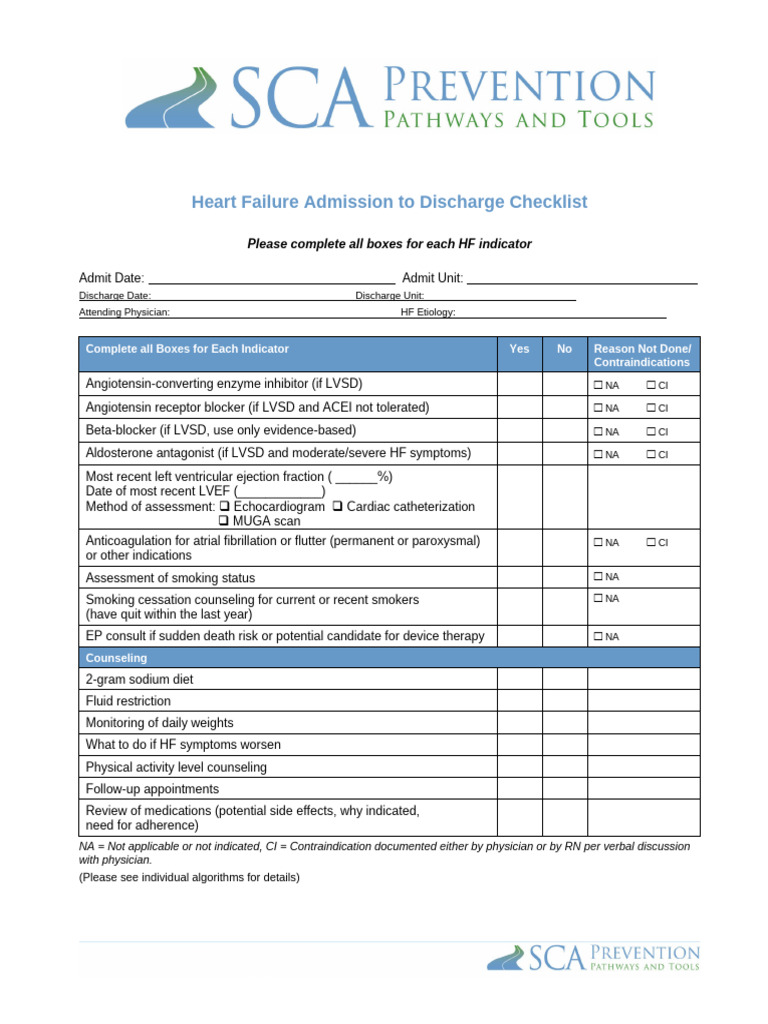 Heart Failure Discharge Checklist | PDF | Heart Failure | Clinical Medicine