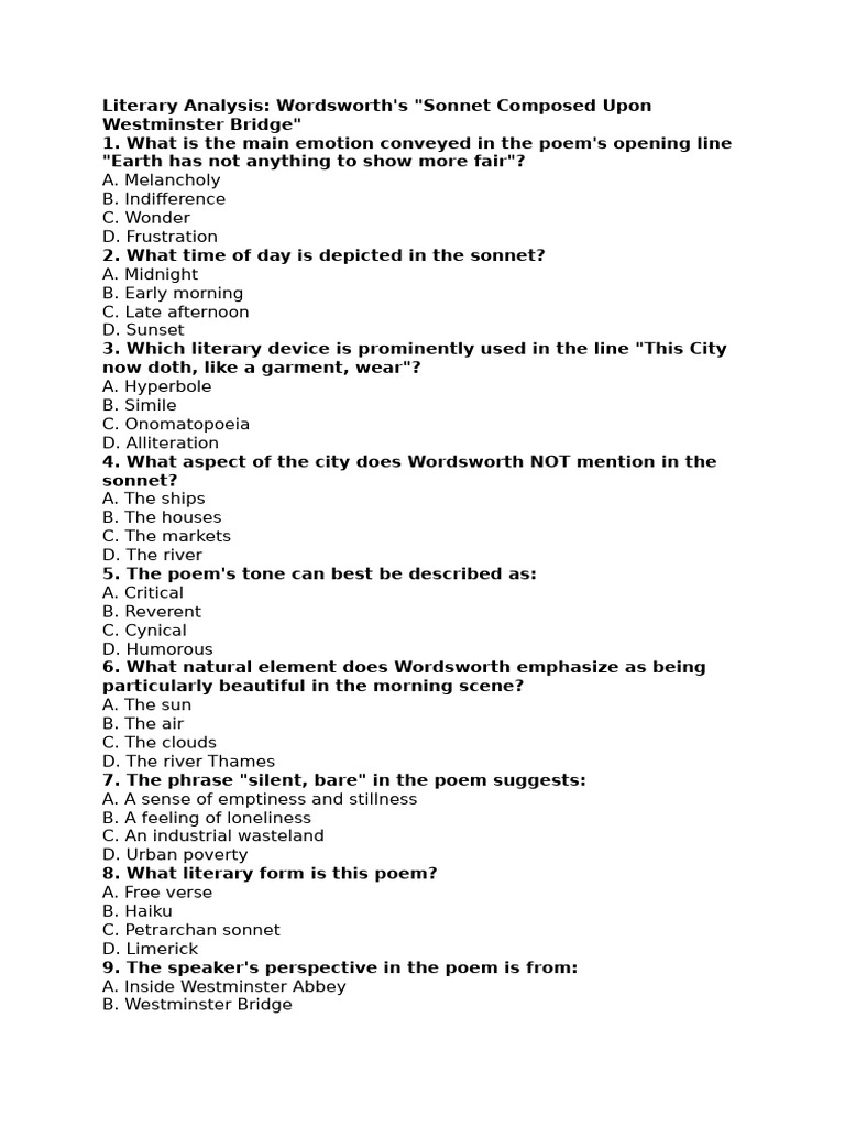 Sonnet Composed... Quiz | PDF