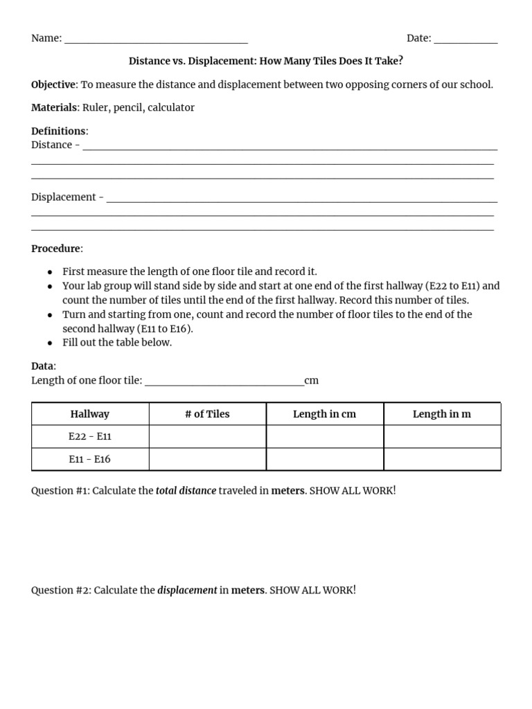 Distance vs. Displacement Lab Guide | PDF