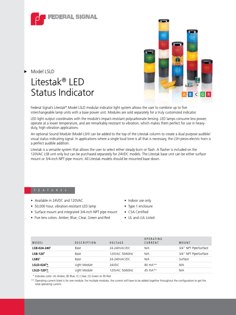 869 a 880 Litestak LED Status Indicator Data Sheet_S1090 | PDF | Light ...