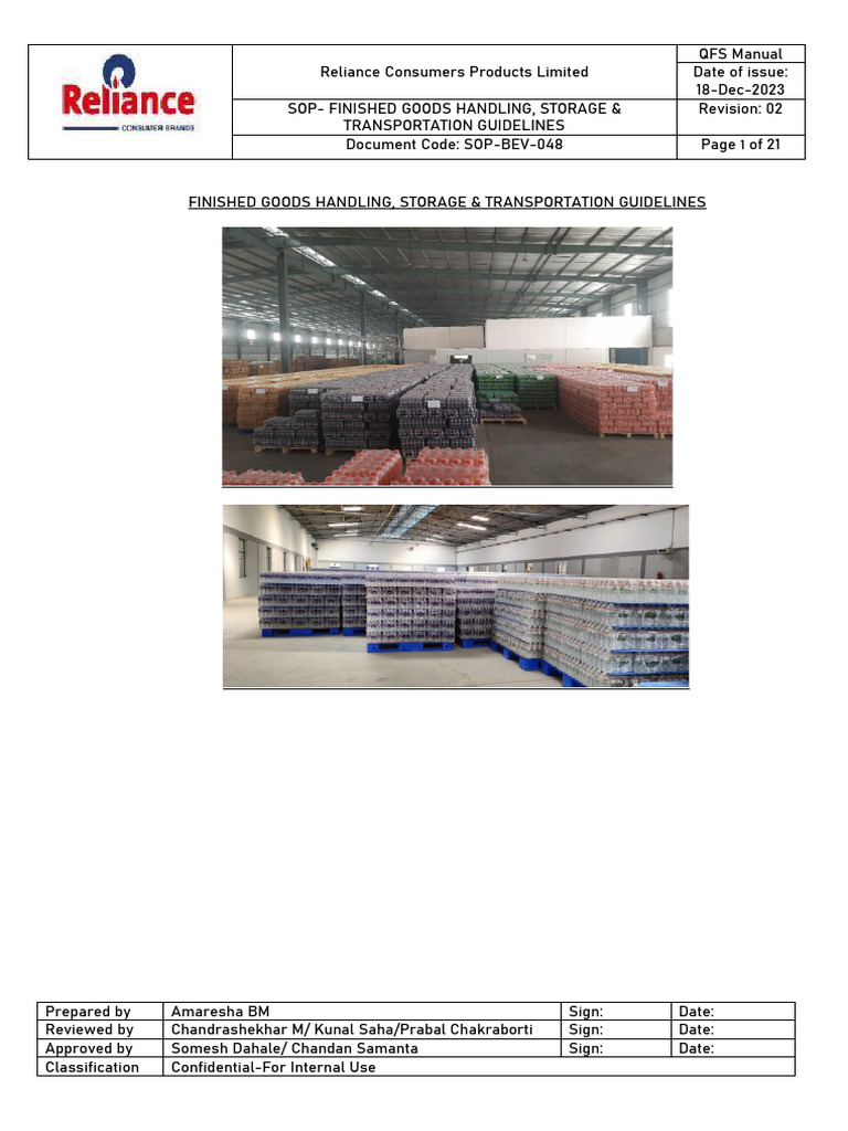 SOP-BEV-048 - Storage and Transportation Guidelines | PDF | Pallet ...