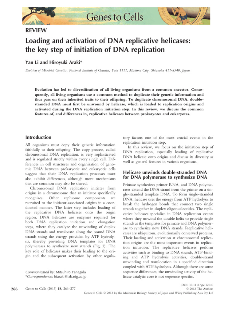 Genes To Cells - 201li - Loading and Activation of DNA Replicative ...