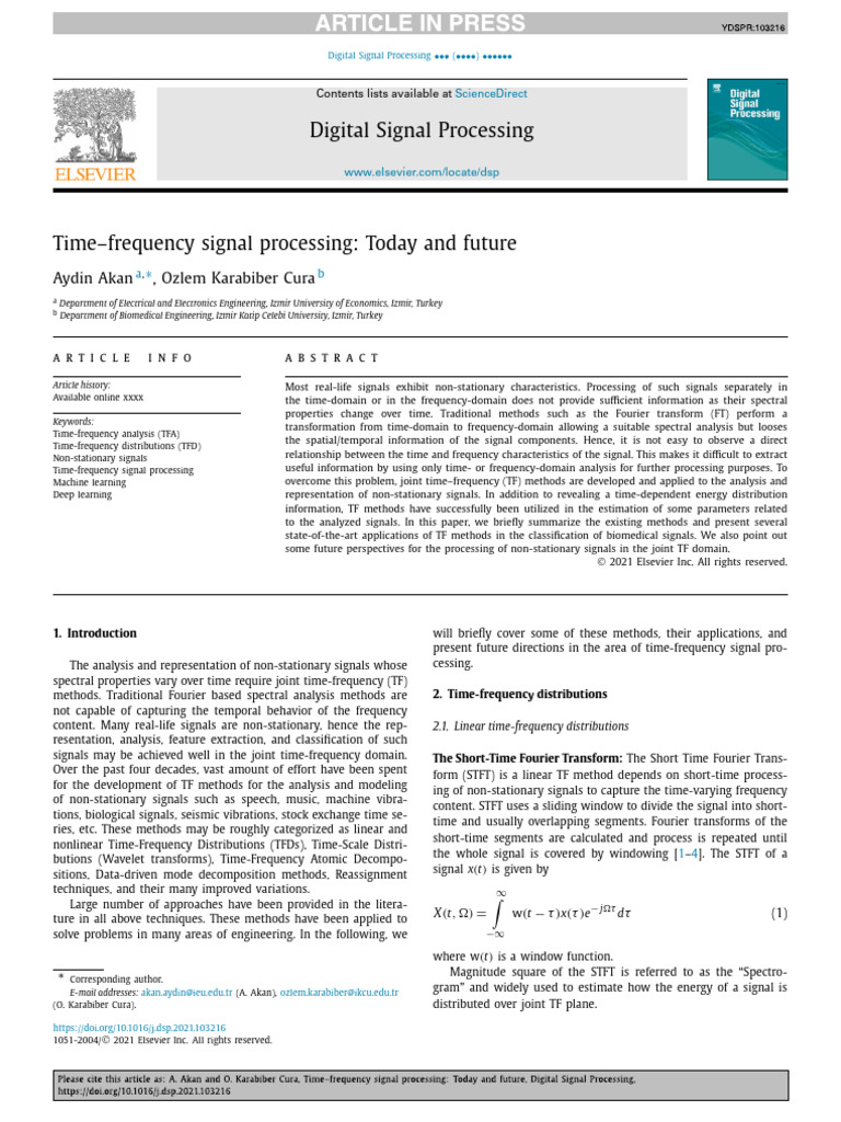 Time-Frequency Signal Processing - Today and Future | PDF | Wavelet ...