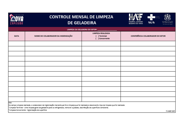 F.habf.035 - Controle Mensal de Limpeza Da Geladeira | PDF