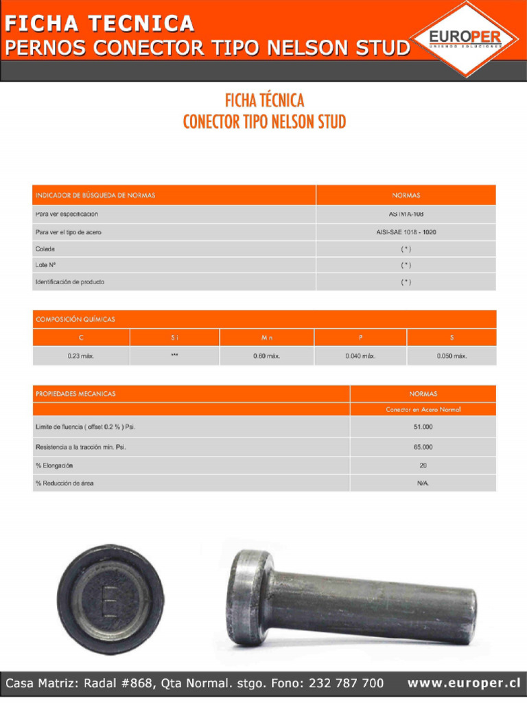 1-Ficha Tecnica Perno Nelson Stud | PDF